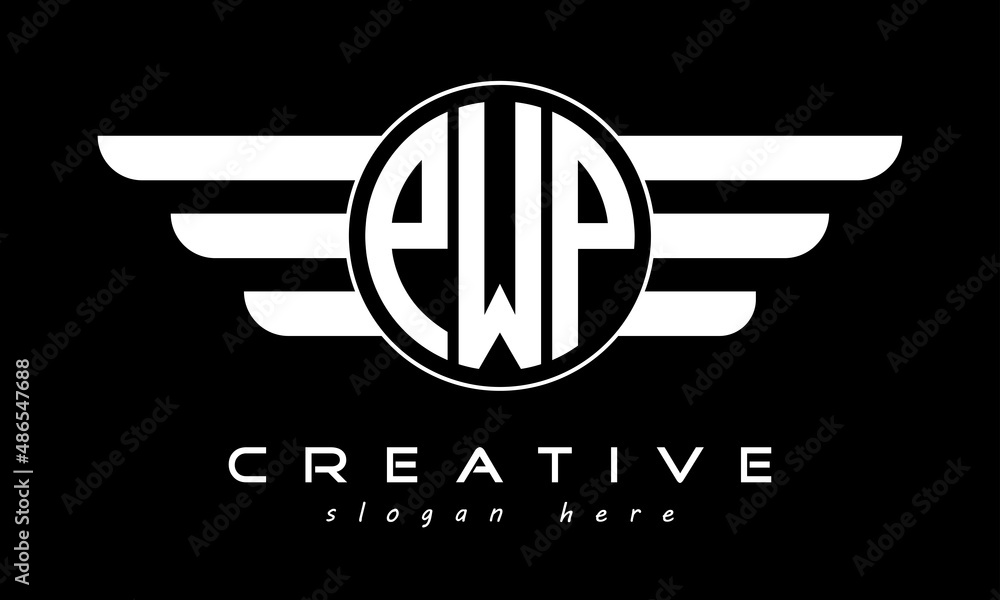 PWP three letter monogram type circle letter logo with wings vector ...