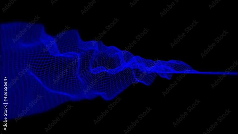 Waves data abstract background. 3d digital blue dots are connected in a ...