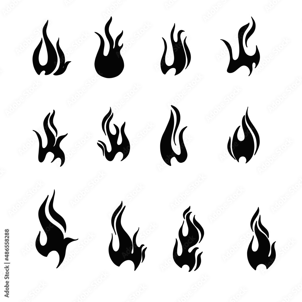 Fire doodle set in retro style on light background. Hand drawn vector ...