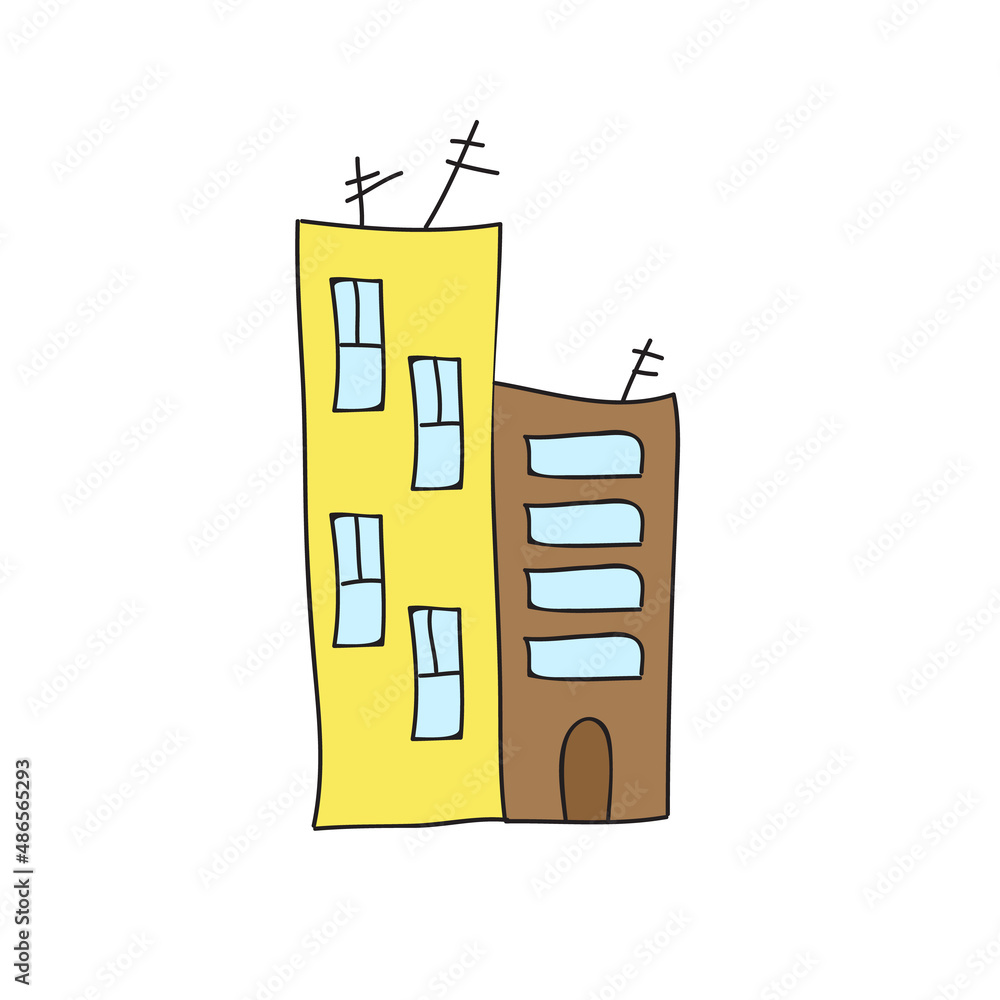 Multi storey building on white background. Simple cartoon town ...