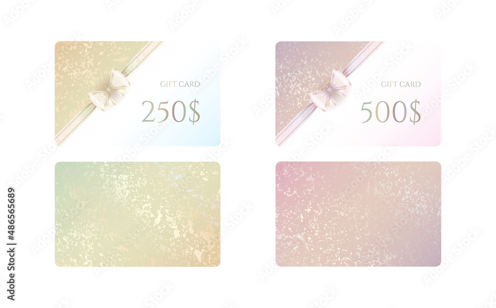 Vector luxury gift card templates in light soft pastel colors with ...