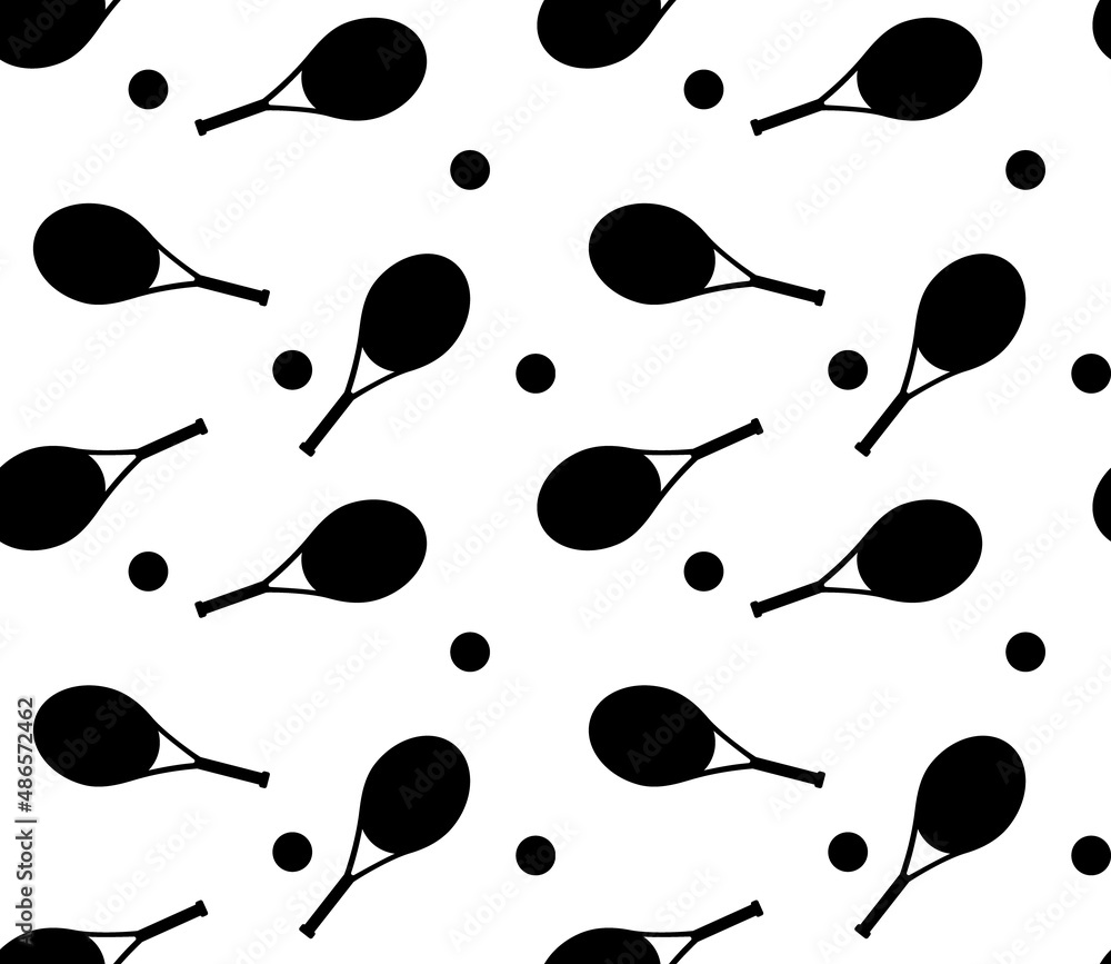 Vector seamless pattern of flat tennis racket and ball silhouette ...