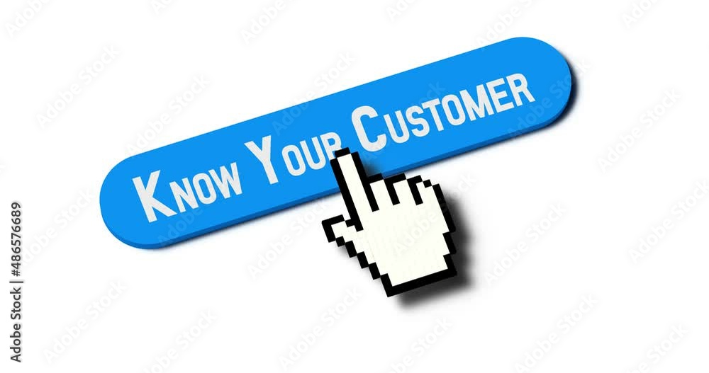 Pixel Hand cursor choosing Know Your Customer text button on isolated ...