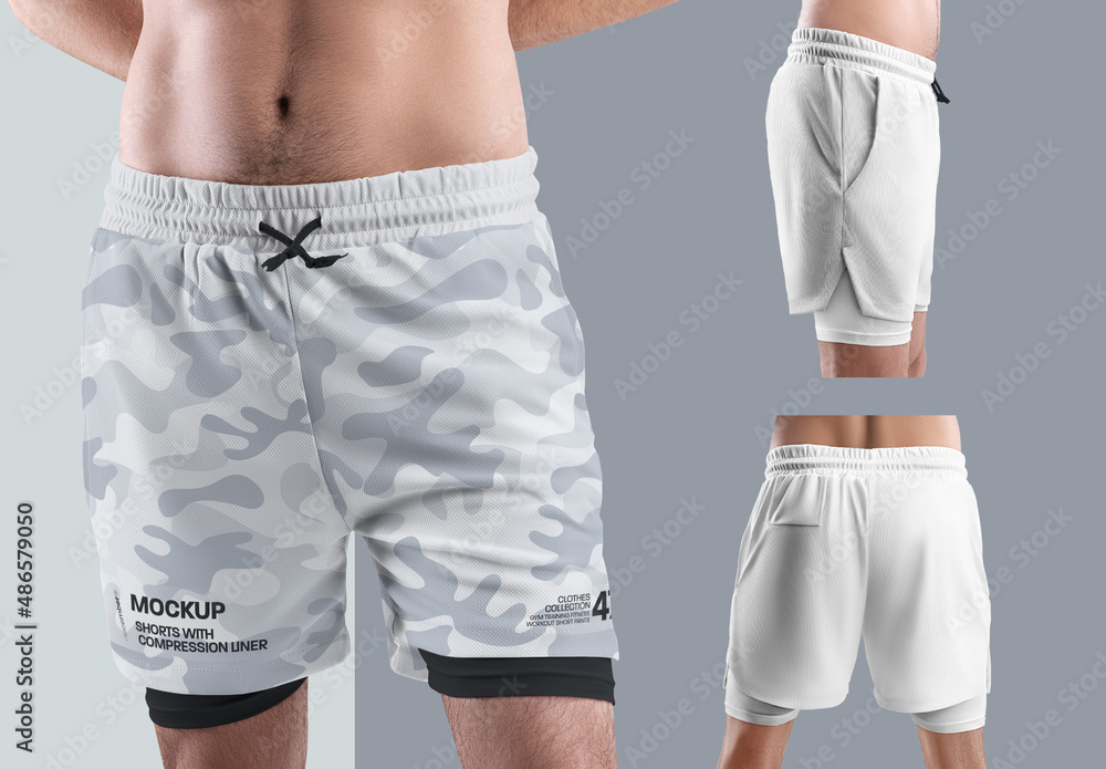 3 Mockups of Mens Shorts with Compression Underwear Stock Template ...