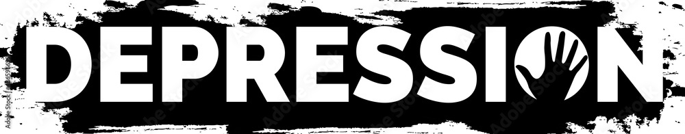 Depression, banner. Stop depression sign. Open hand silhouette. Wording ...