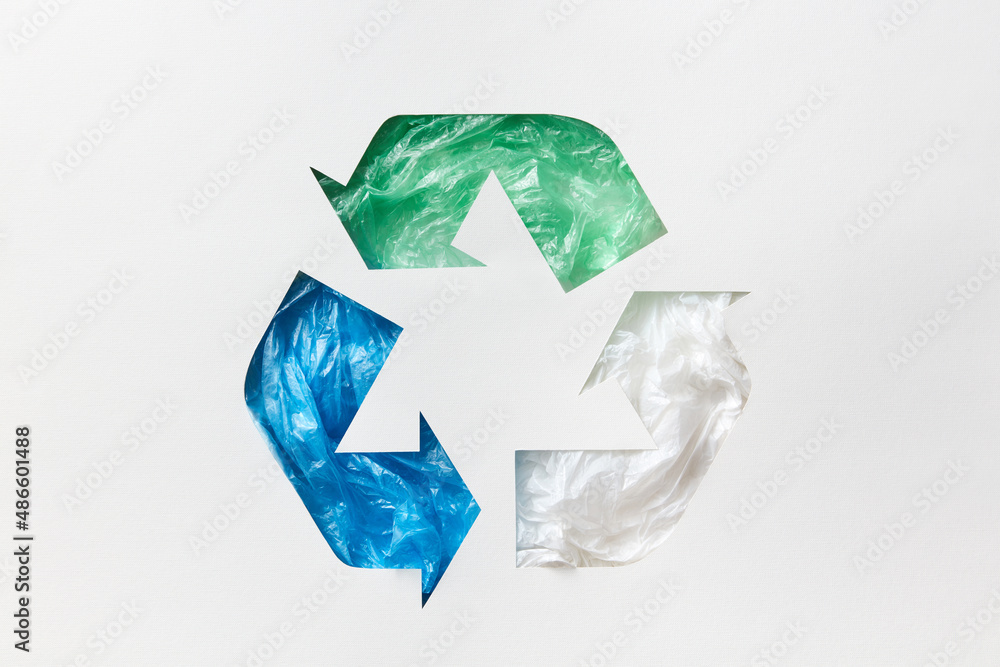 Recycle sign made of plastic bags Stock Photo | Adobe Stock