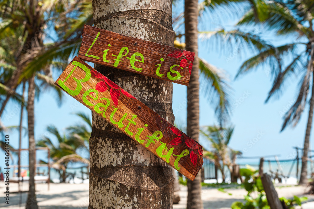 Hand written life is beautiful sign post Stock Photo | Adobe Stock