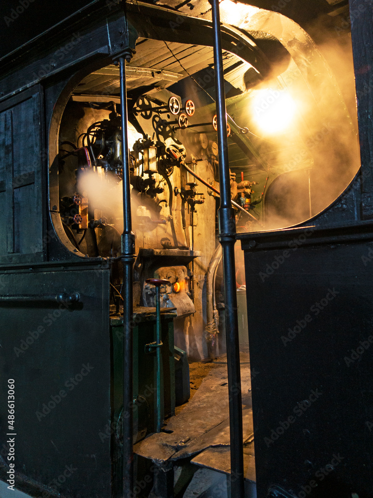 inside a driver's cab of a Steam locomotive! Stock Photo | Adobe Stock