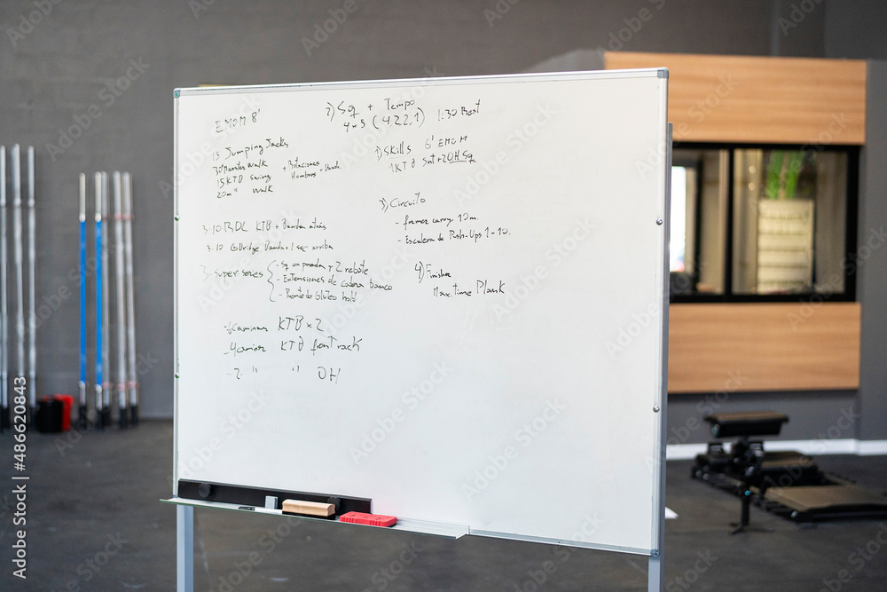 Whiteboard with training plan in gym Stock Photo | Adobe Stock