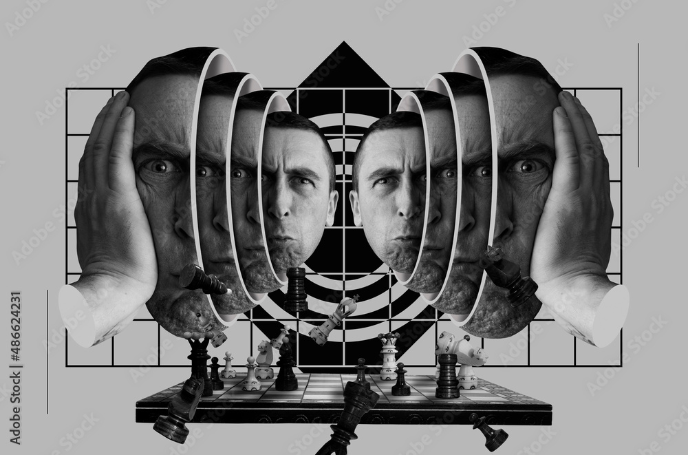 Collage Art With A Male Heads And Chess Stock Photo | Adobe Stock