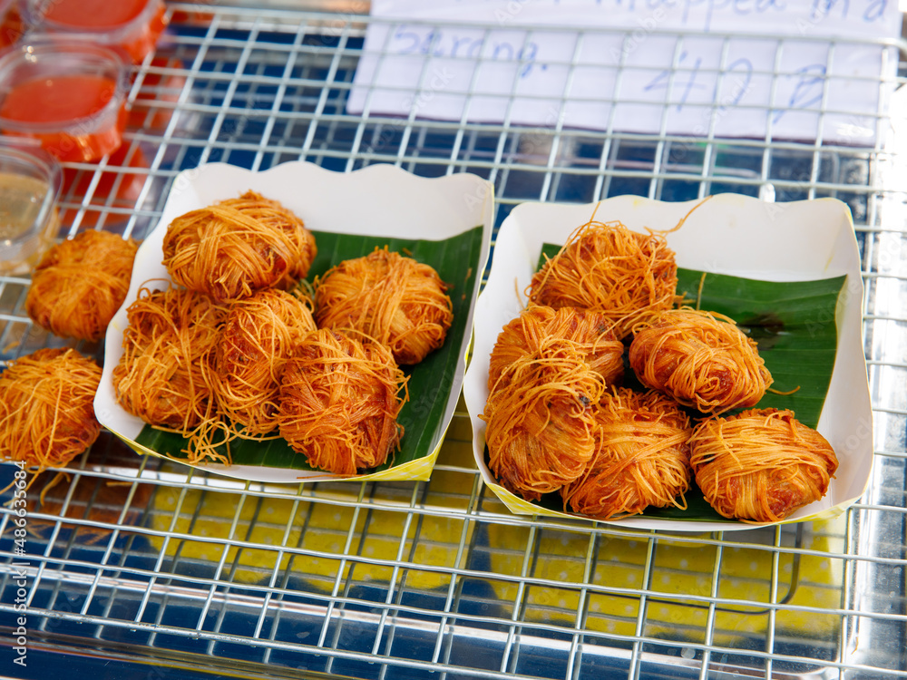 Deep Fried Pork Balls Wrap in rice Egg Noodles (Moo Sa Rong or Sarong ...