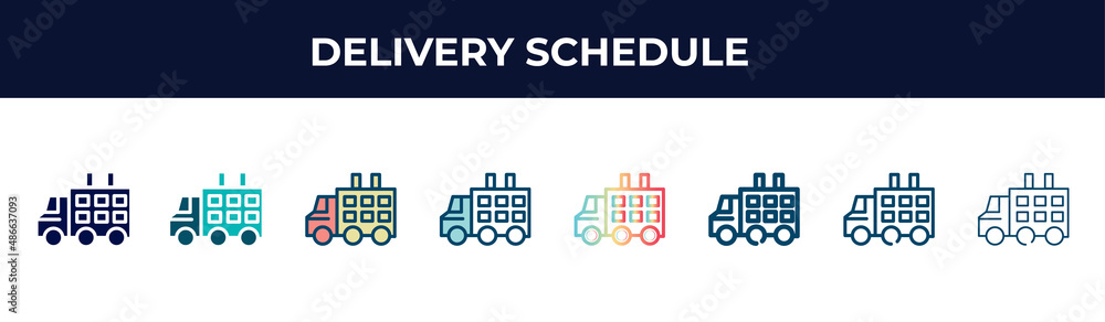delivery schedule vector icon in 8 different modern styles. black, two ...