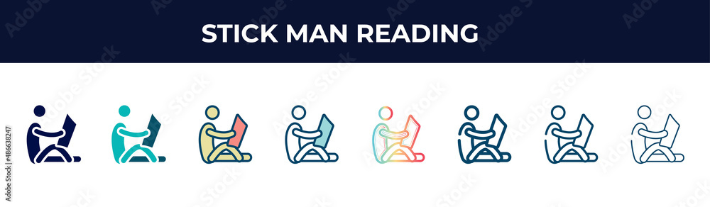 stick man reading vector icon in 8 different modern styles. black, two ...