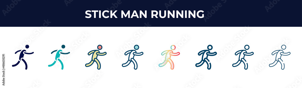 stick man running vector icon in 8 different modern styles. black, two ...