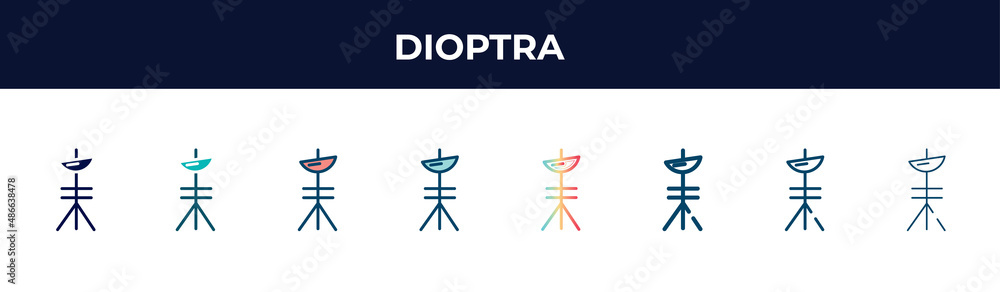 dioptra vector icon in 8 different modern styles. black, two colored ...