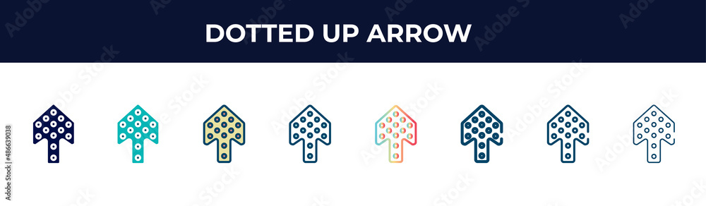 dotted up arrow vector icon in 8 different modern styles. black, two ...