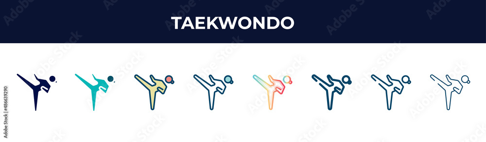 taekwondo vector icon in 8 different modern styles. black, two colored ...