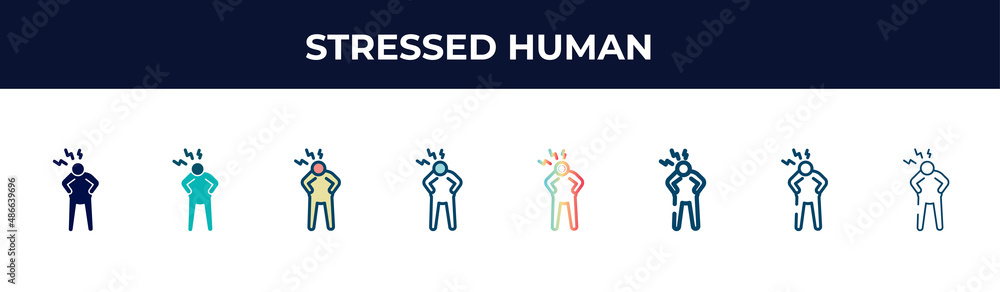 stressed human vector icon in 8 different modern styles. black, two ...