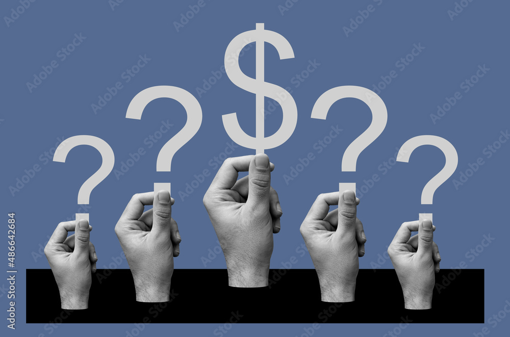 Hands With Dollar Sign And Question Marks Stock Photo | Adobe Stock