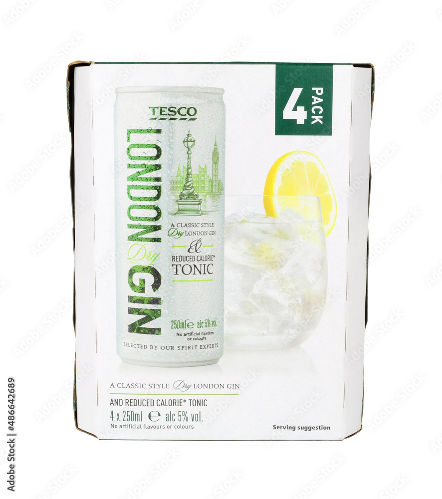 Tesco supermarket London gin and tonic pack a blend of carbonated low ...