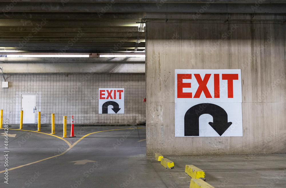 Exit Sign In parking Garage Stock Photo | Adobe Stock