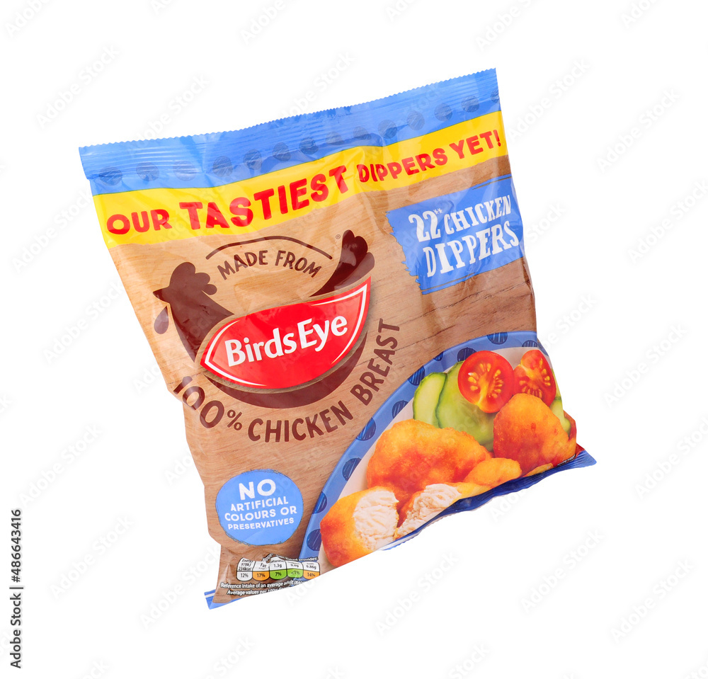 Birds Eye frozen lightly battered chicken dippers made from chicken ...
