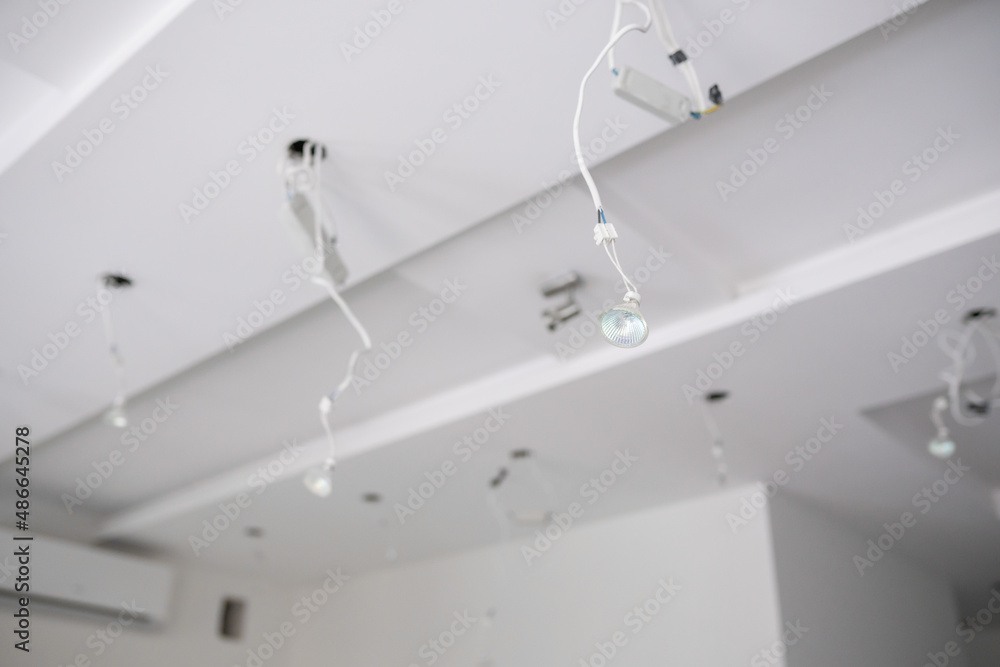 Halogen Lamps Hanging On Ceiling Stock Photo | Adobe Stock