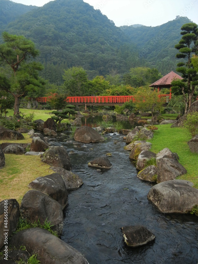 A scene of Keiseki-en Japnese Garden in Yaba-kei-damu Kinen-kouen Park ...
