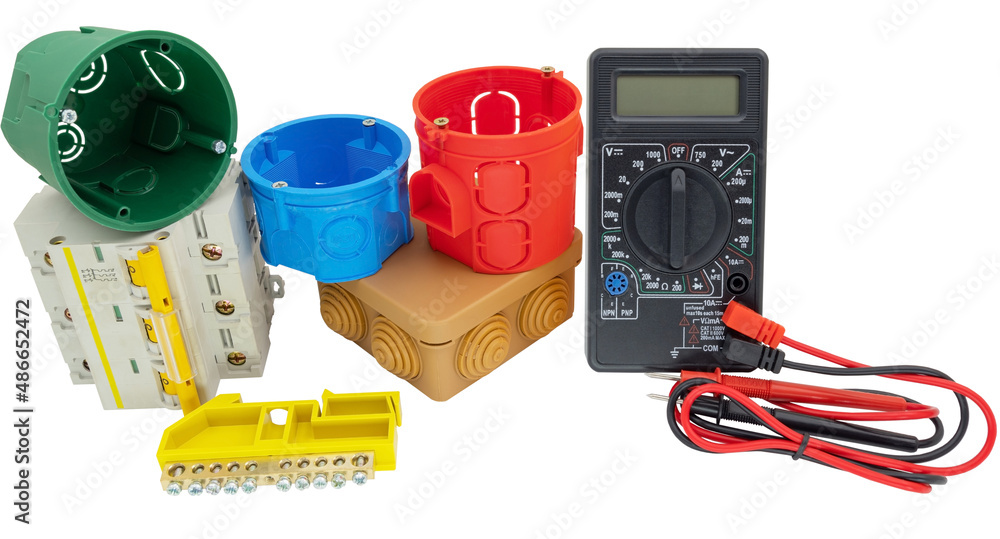 Electrical modular circuit breaker, digital multimeter and plast Stock ...