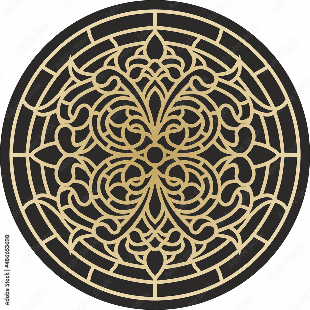 Vector round classic black and gold european ornament. pattern in a ...