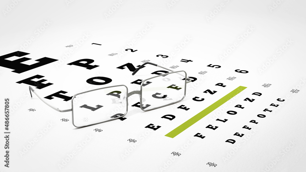 Vision test chart and eyeglasses. 3D illustration Stock Illustration ...