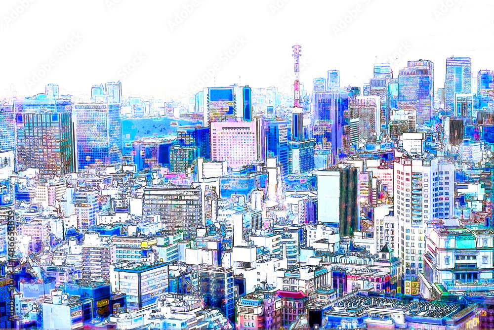 Sketch and Drawing with watercolor of Cityscapes of tokyo Skyline with ...