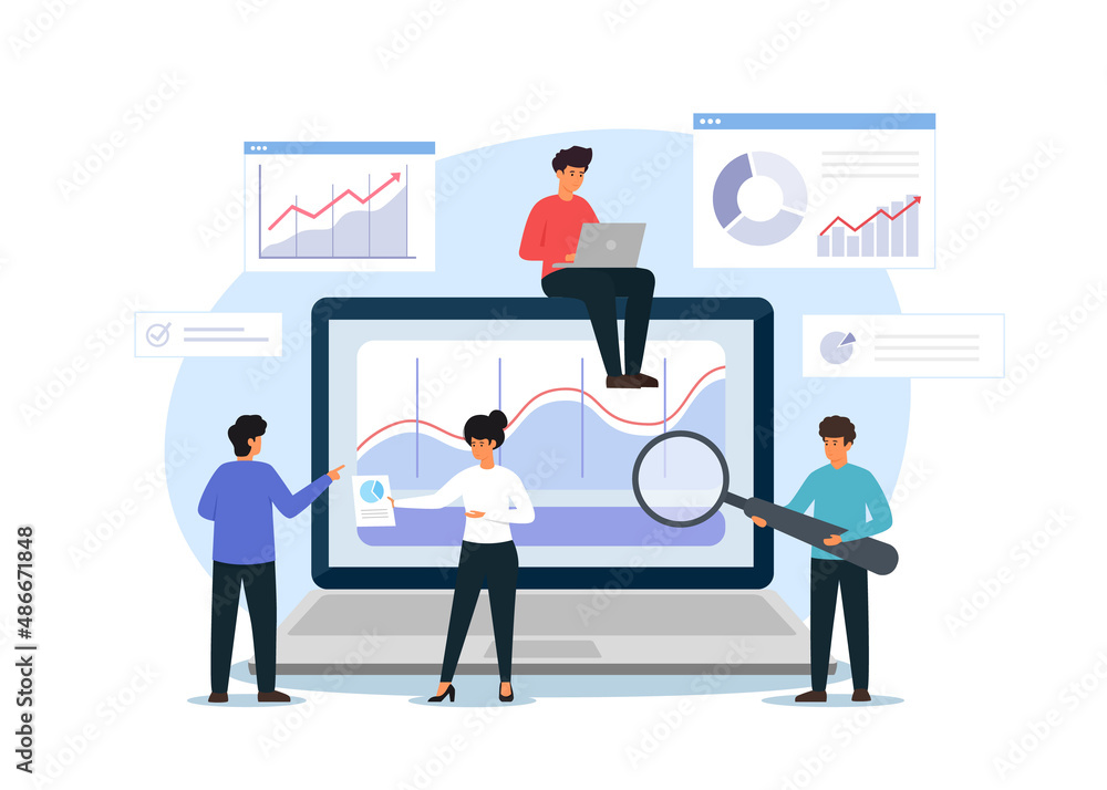 Data analysis and statistics concept. Vector illustration of People ...
