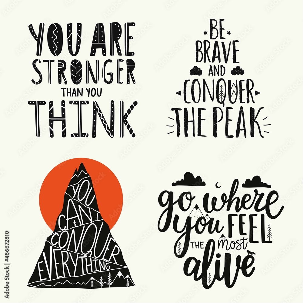 Vector illustration set with nature elements and lettering motivational ...