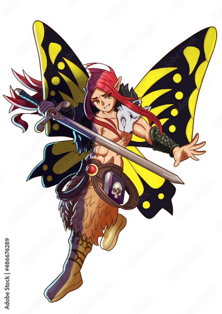 Fairy male dragon slayer, with big wings, holding a long sword fantasy ...