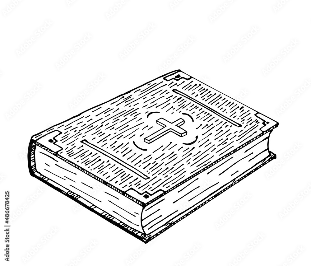 Holy bible book on white background. Bible icon. Old thick book. Hand ...
