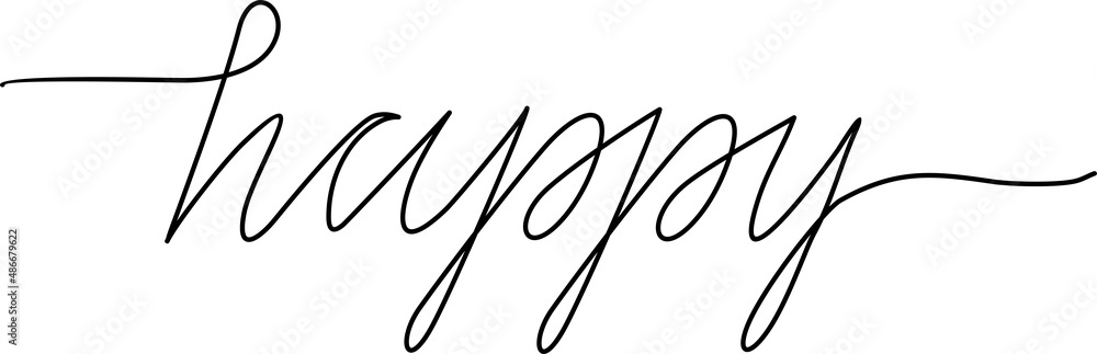 Happy. Continuous line drawing text. Happy one line phrase. Minimalist ...