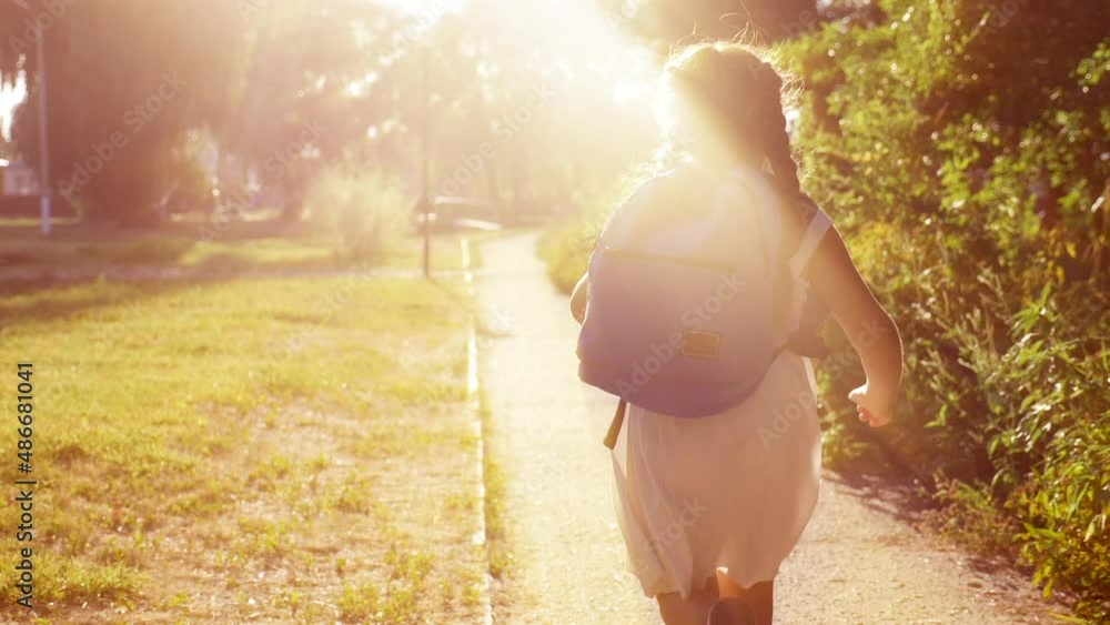 schoolgirl run. back to school a education concept. school girl little ...
