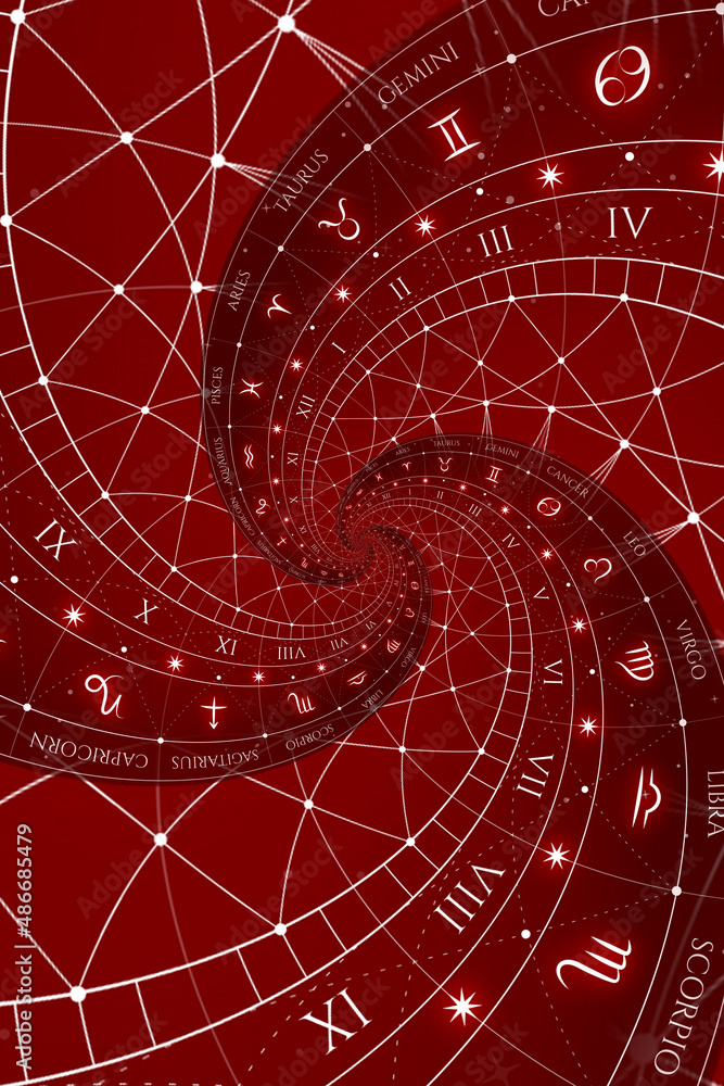 Astrological background with zodiac signs and symbol. Stock ...
