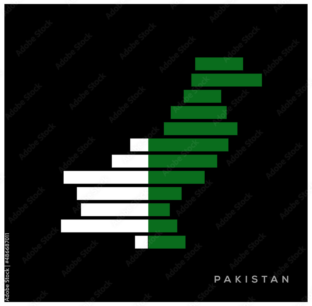 Pakistan map in graphic form vector. Pakistan map in strips of Flag ...