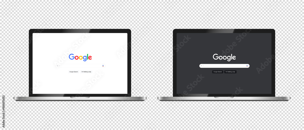 Realistic laptop mockup with Google search engine on the screen. Google ...