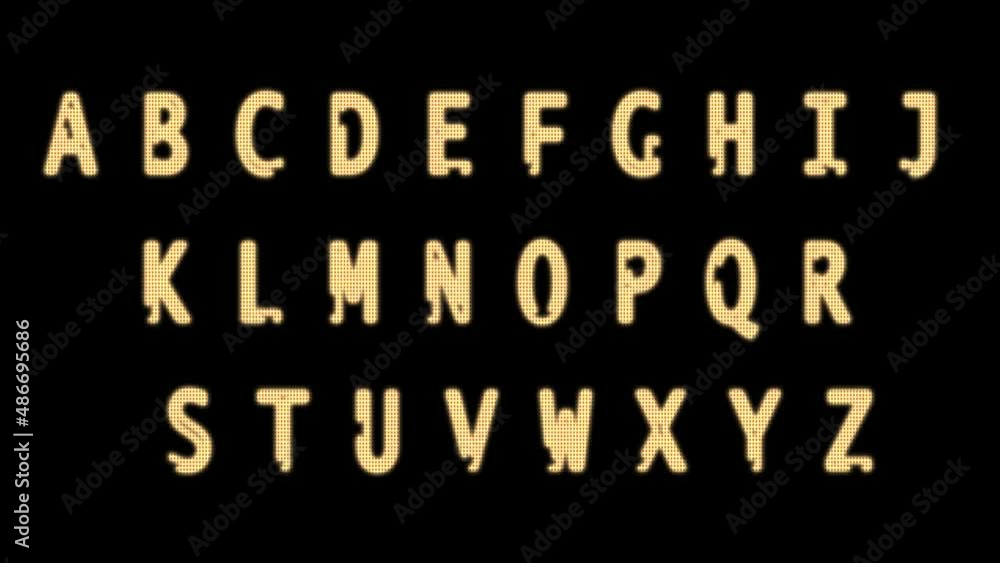 Bulb letters Light effect. Alphabets Set with Glowing Yellow Grid ...