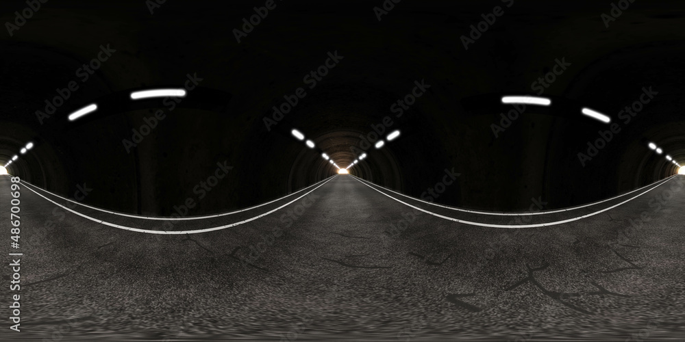360 degree full panorama environment map of dark underground concrete ...