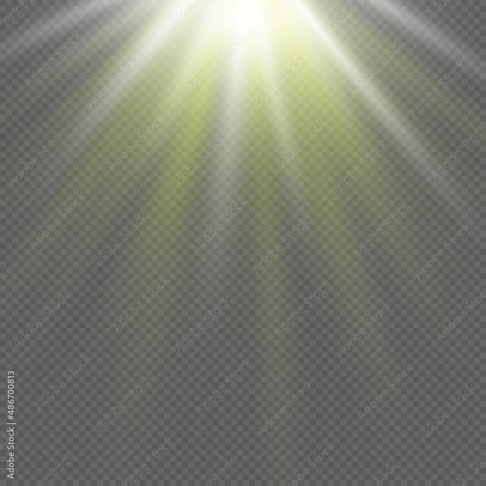 Realistic sun rays. Light effect. Warm orange flare effect. Sunshine ...