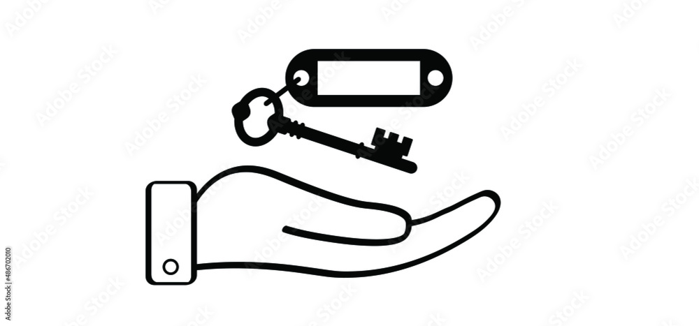 Cartoon open hand giving keys. Open hand palm icon or logo. Supporting ...