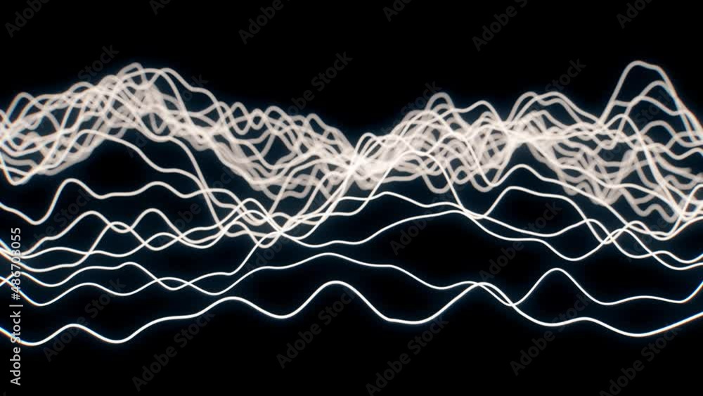 Digital wave spectrum made of waving white threads with depth of field ...