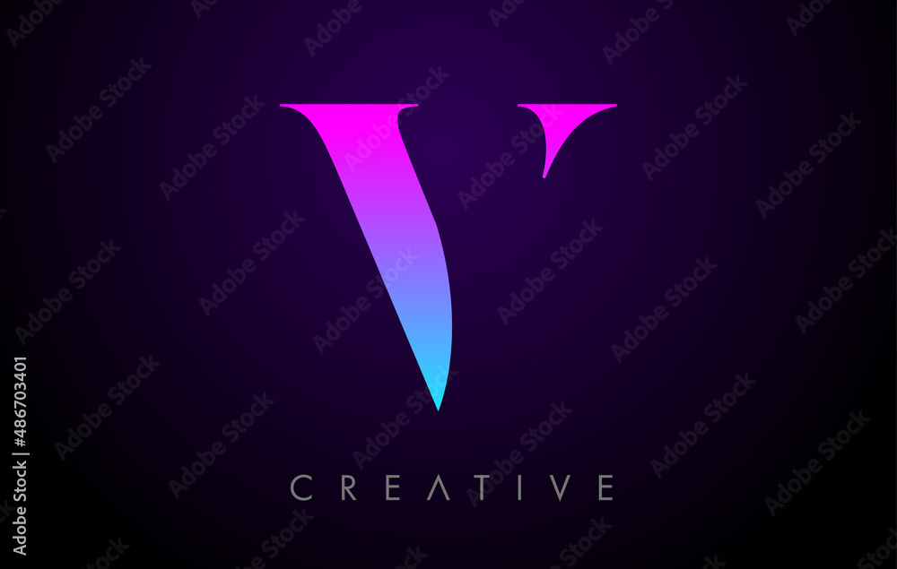 Purple Blue Neon V Letter Logo Design Concept with Minimalist Style and ...