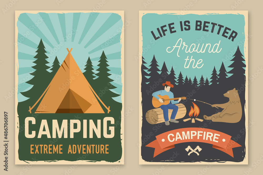 Set of camping retro posters. Vector. Concept for shirt or print, stamp ...