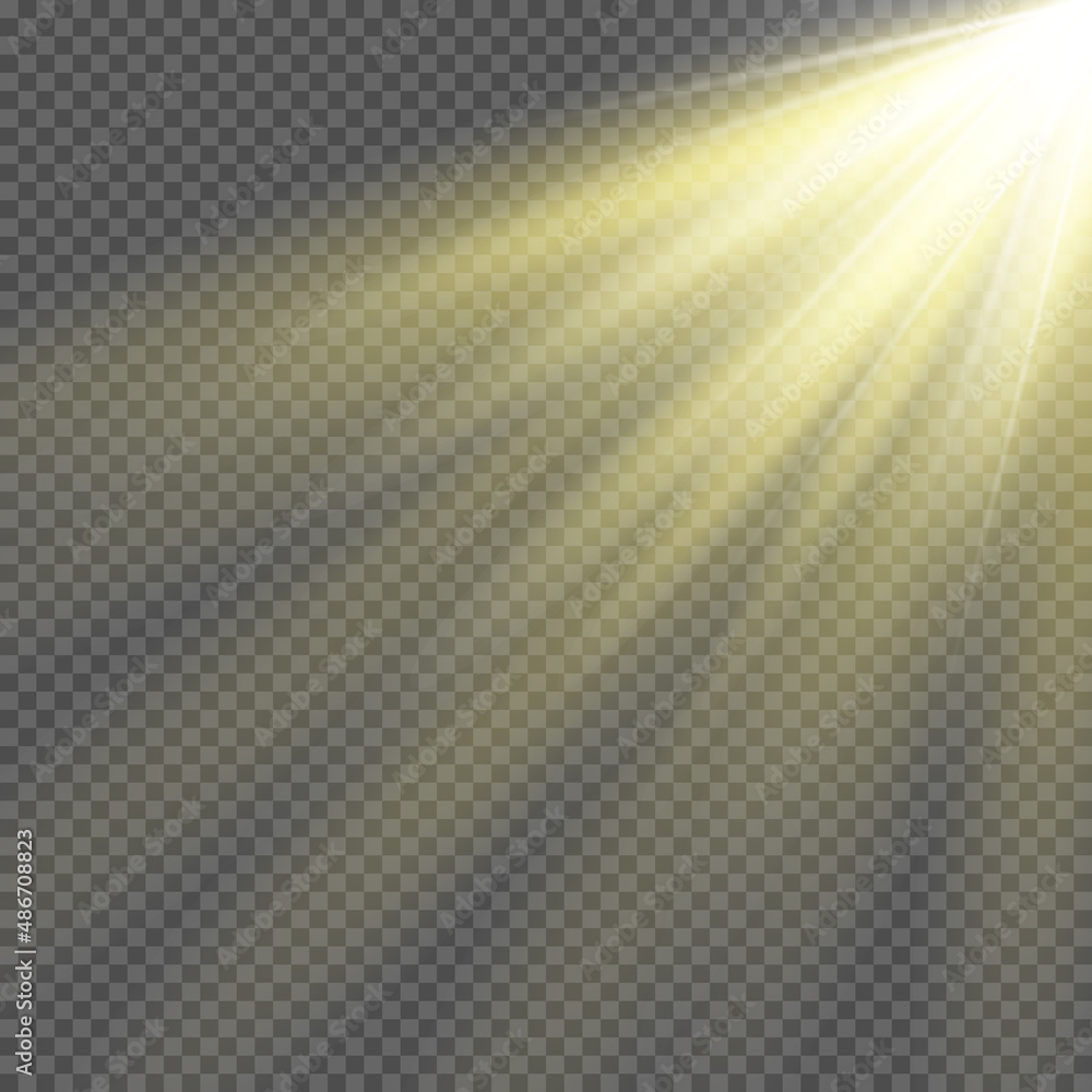 Realistic sun rays. Light effect. Warm orange flare effect. Sunshine ...