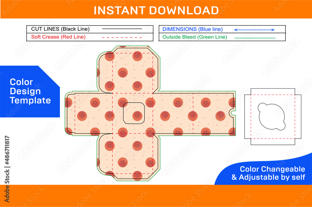 Cake box, square display cake box dieline template and 3d box design ...
